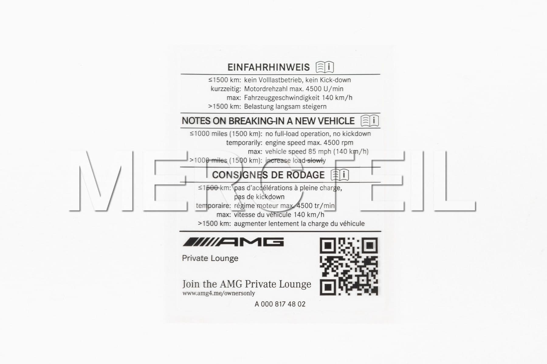 Buy the spare part Mercedes-Benz A0008174802 information label